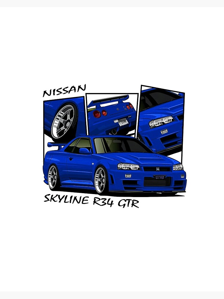 "Blue Nissan Skyline R34 GTR, JDM Car" Poster for Sale by T-JD | Redbubble