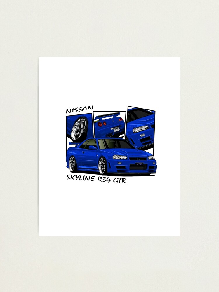 "Blue Nissan Skyline R34 GTR, JDM Car" Photographic Print for Sale by T ...