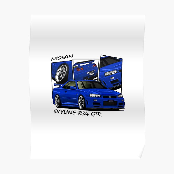 "Blue Nissan Skyline R34 GTR, JDM Car" Poster for Sale by T-JD | Redbubble