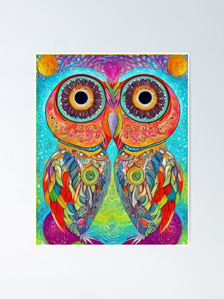 "Night owl nest obscure tile mosaic mirror feathers vibrant hoot bathroom owlet abstract bird of ...