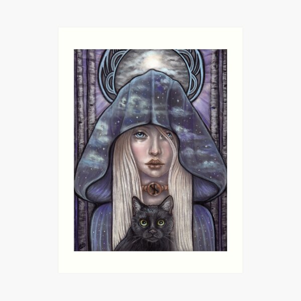 "Nauthiz Rune Maiden black cat sorceress" Art Print for Sale by ...