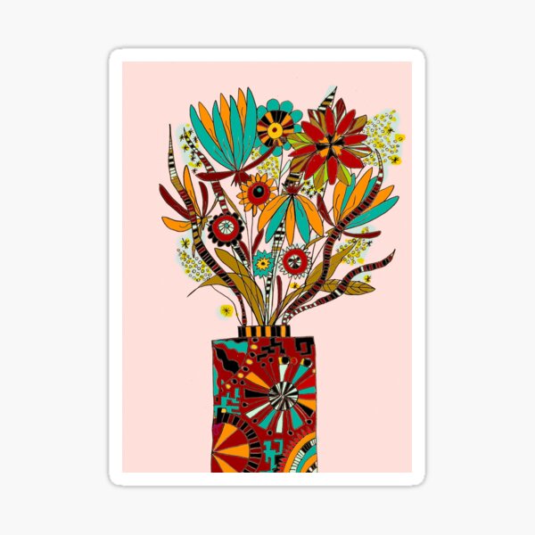 "Retro Flowers in Vase" Sticker for Sale by SamJane | Redbubble