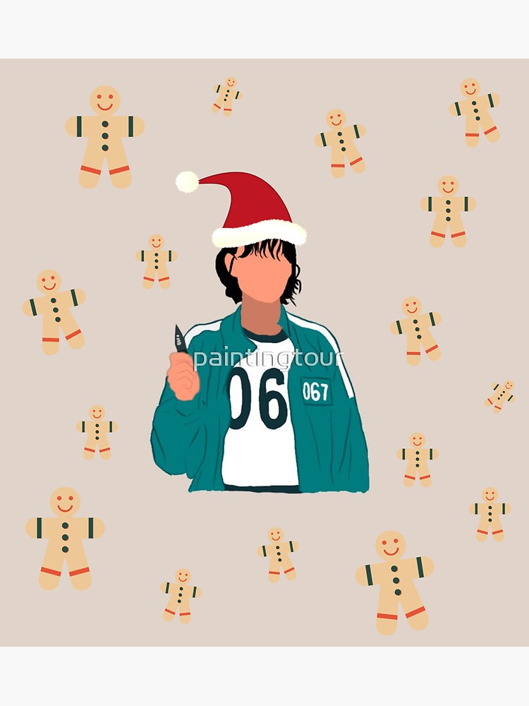"The Squid Game player 067 gingerbread man background" Sticker for Sale ...