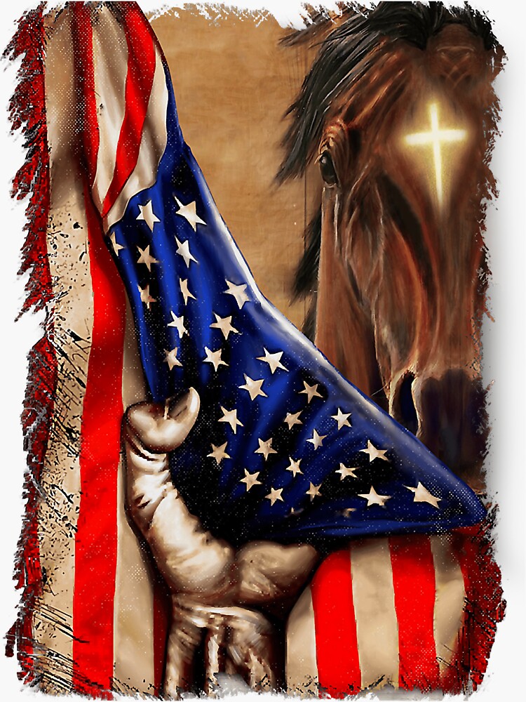"Christian Jesus Cross Patriotic Horse Rodeo American Flag" Sticker for ...
