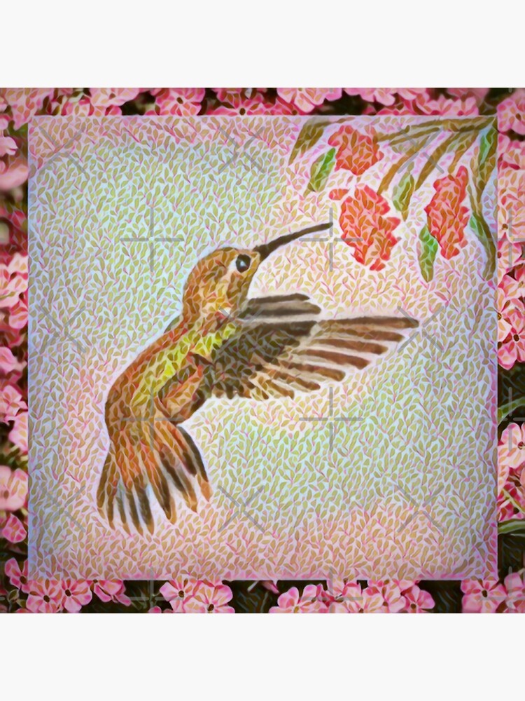 "Hummingbird in Pink Floral Border" Sticker for Sale by oh-bi-me ...