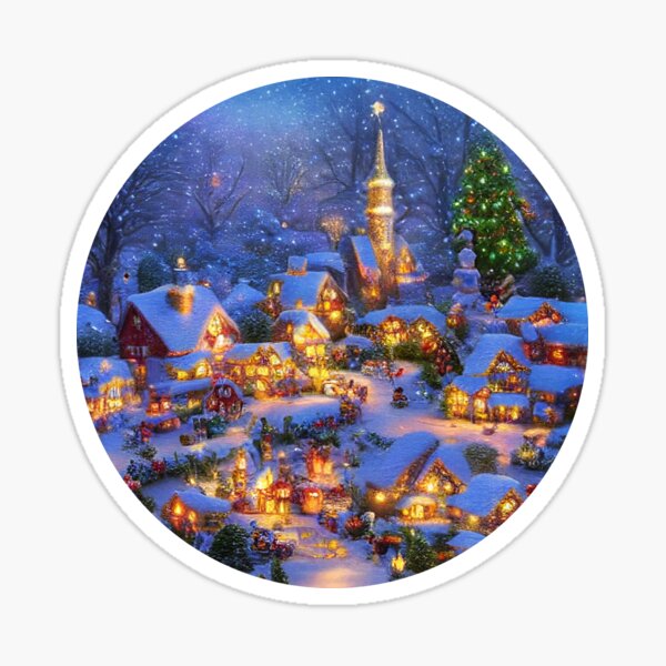 "A Cute Cozy Christmas Village" Sticker for Sale by MaisonDeNo | Redbubble