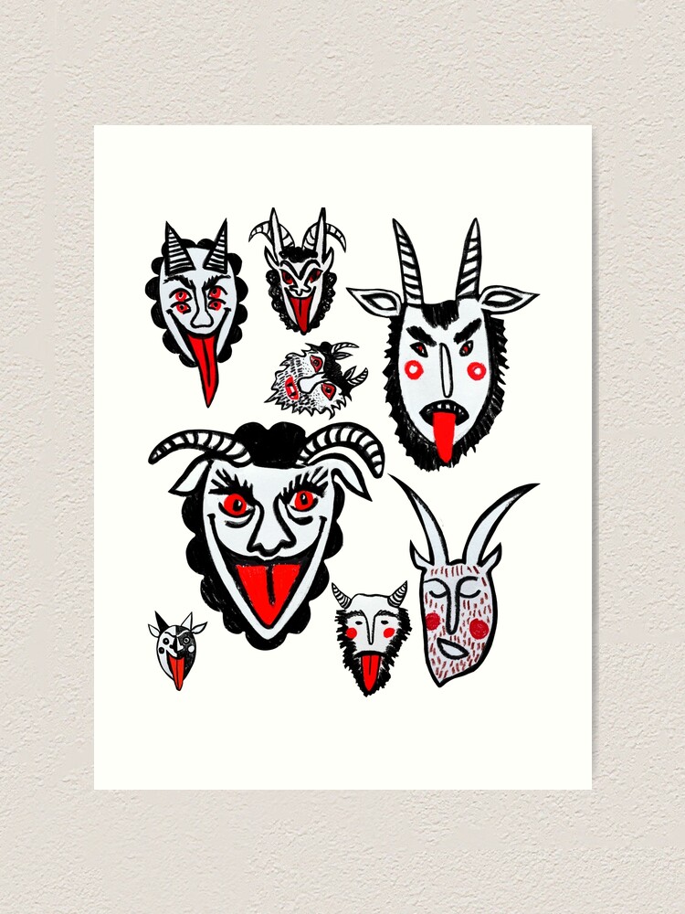 "Scary Creepy Krampus Heads Cult Folklore" Art Print for Sale by ...