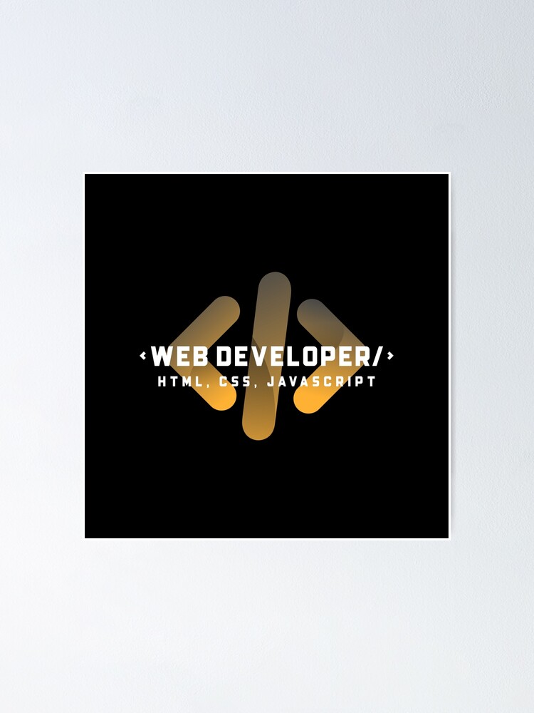 "Web Developer Typography HTML, CSS, JavaScript (Yellow Orange)" Poster ...