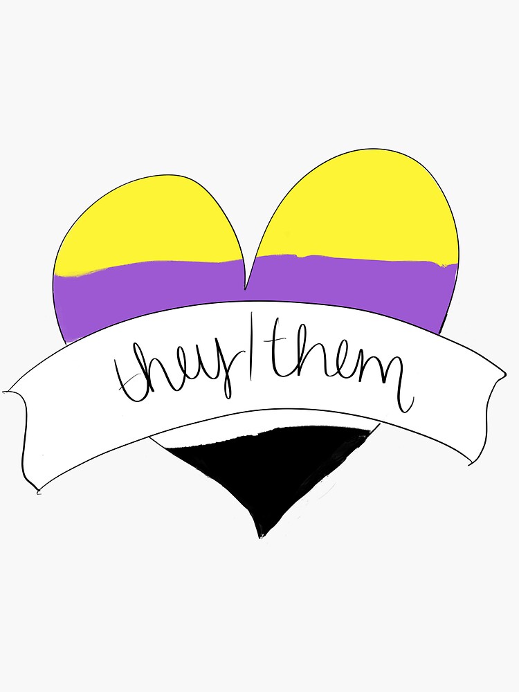 "They/Them Pronouns Non-binary Pride Flag Heart" Sticker for Sale by silverskyjanet | Redbubble