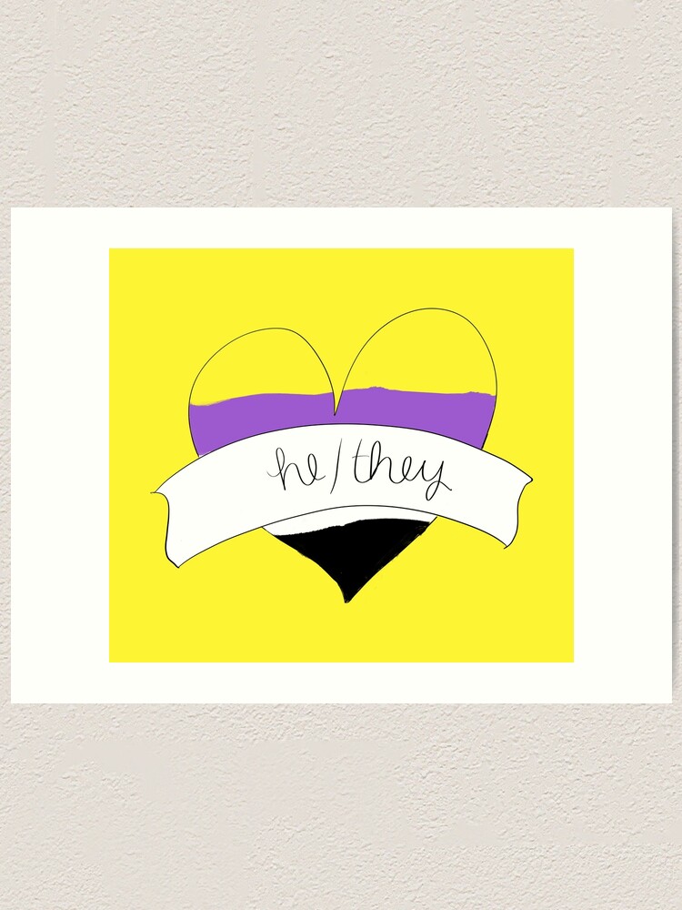 "He/They Pronouns Non-binary Pride Flag Heart" Art Print for Sale by silverskyjanet | Redbubble