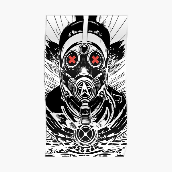 "Gas Mask Graphic White Print " Poster for Sale by LunaVectre | Redbubble