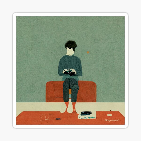 "Technological sadness, again" Sticker for Sale by agarimoart | Redbubble