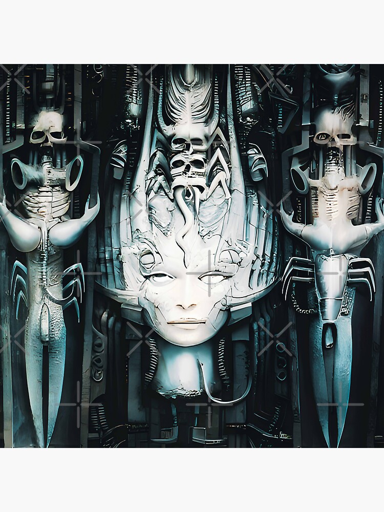 "Woman and Skulls HR Giger" Sticker for Sale by ep-pandality | Redbubble