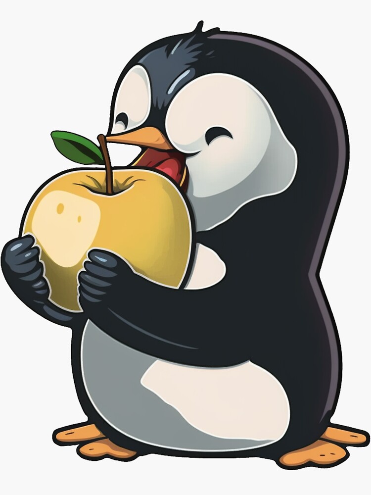 "Super cute penguin chick eating a healthy apple" Sticker for Sale by ...