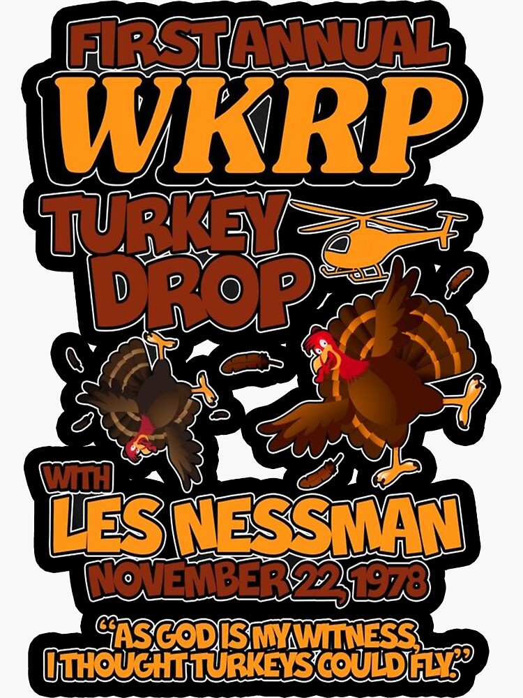 "wkrp turkey drop" Sticker for Sale by KOLLOR | Redbubble