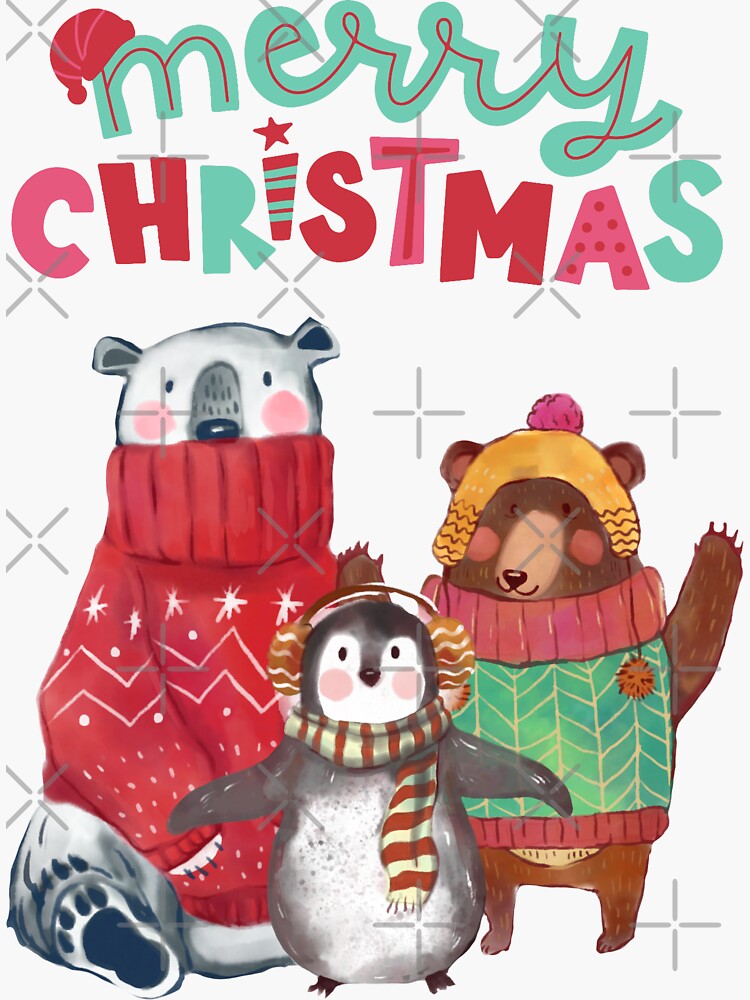 "Cute Christmas Animals Merry Christmas" Sticker for Sale by ...