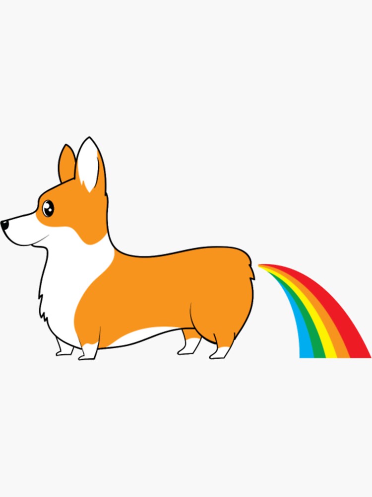 "Corgi poops rainbow" Sticker for Sale by AlidaThea | Redbubble