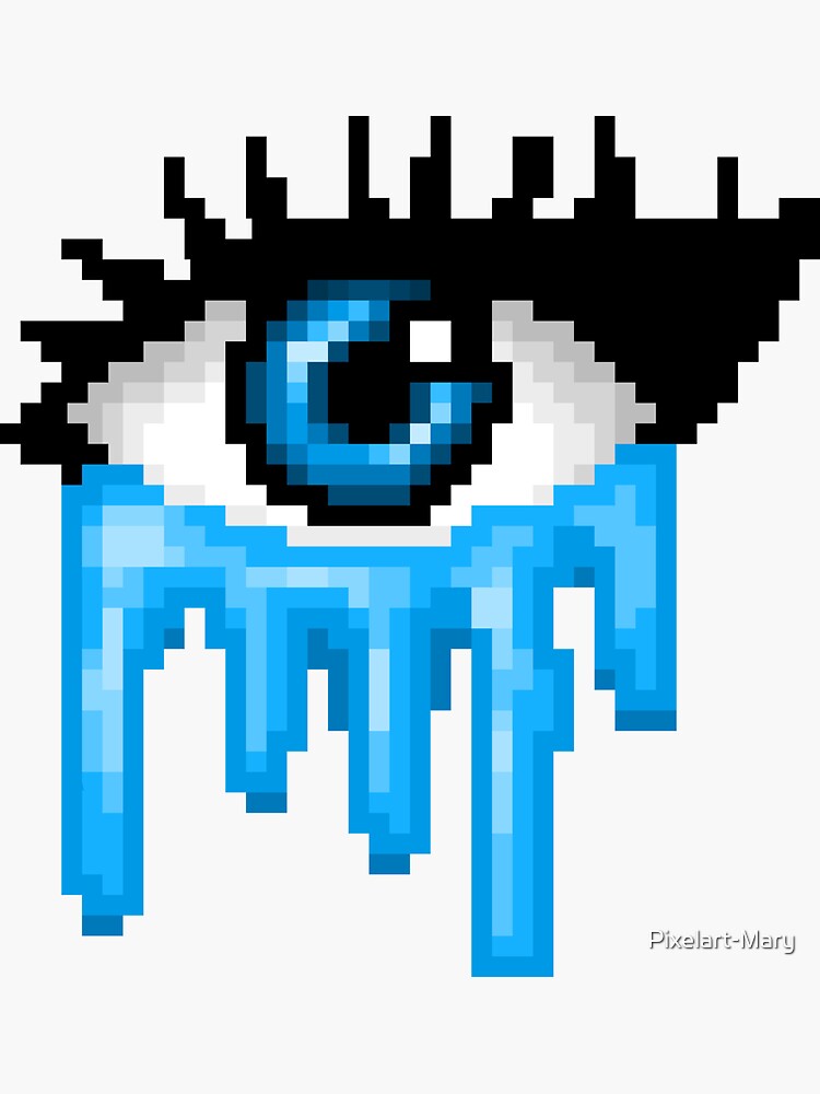 "pixel art blue eyes with blue water drops" Sticker for Sale by ...