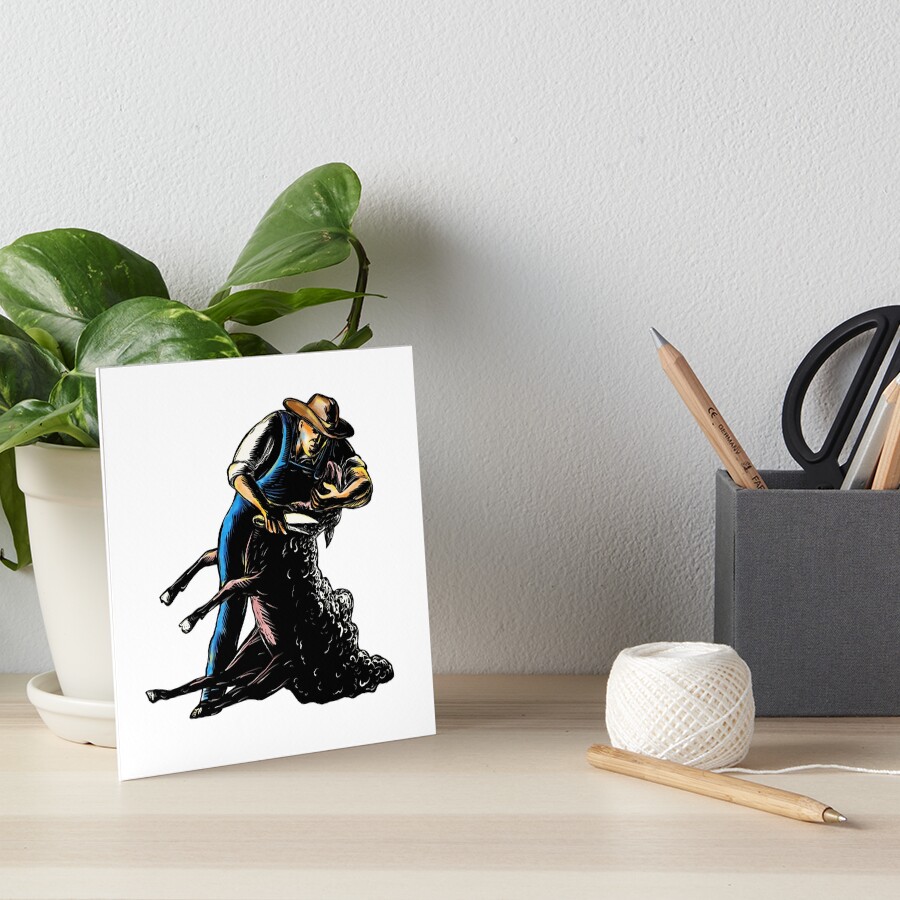 "Sheep Shearer Shearing Sheep Scratchboard" Art Board Print for Sale by ...