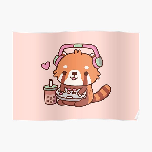 "Cute Red Panda Loves Playing Video Games" Poster for Sale by ...