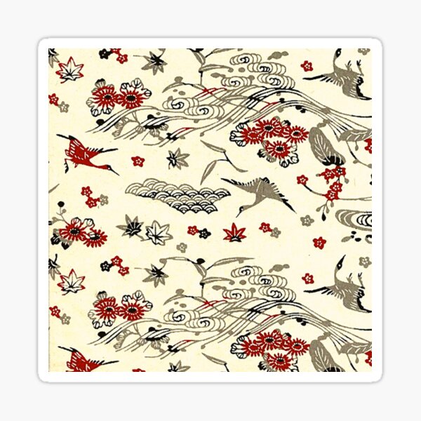 "Traditional Japanese Kimono Yukata Crane Pattern" Sticker for Sale by ...