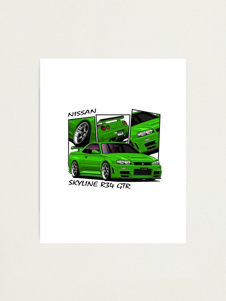 "Green Nissan Skyline R34 GTR, JDM Car" Photographic Print for Sale by ...