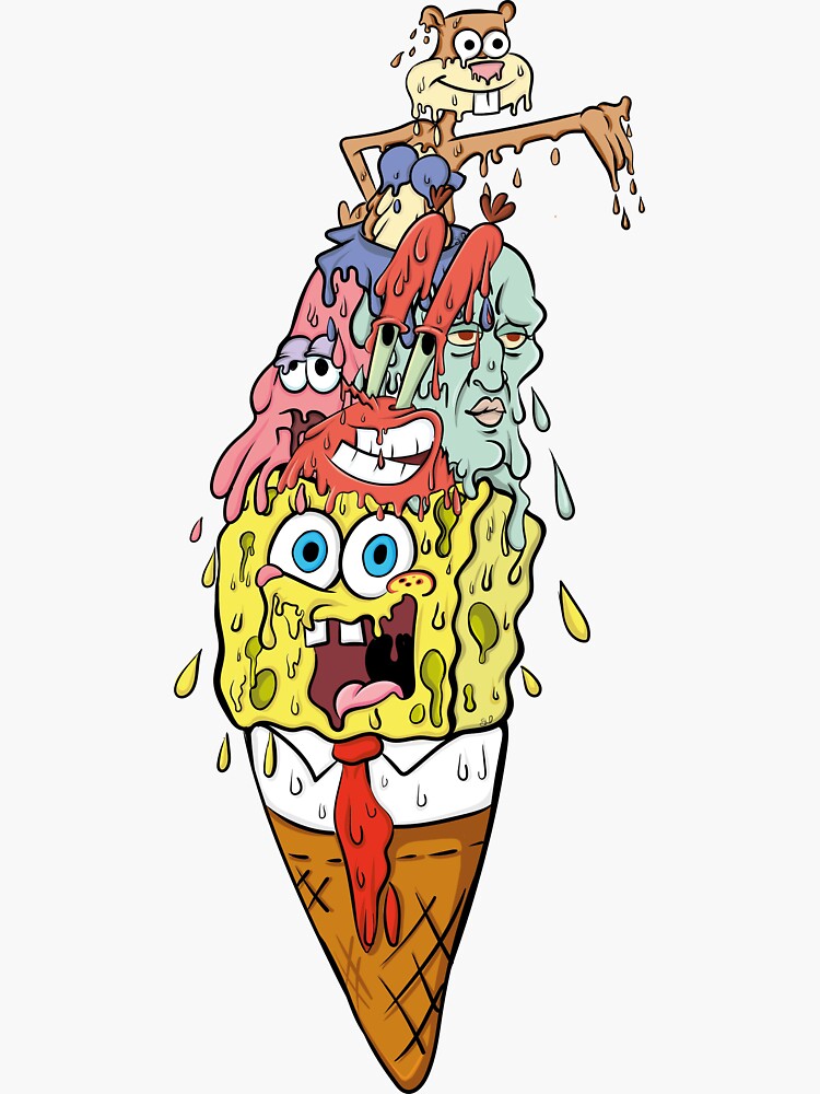 Pegatina «La familia de bob esponja, el cangrejo arenoso de bob helado ...