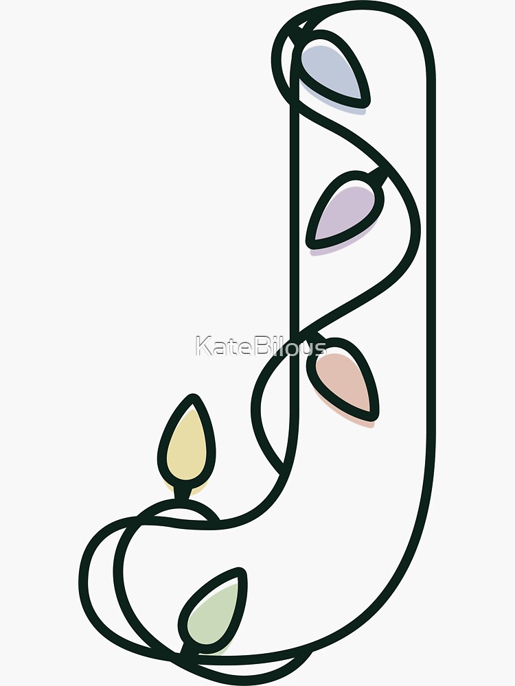 Pegatina «Letra J con luces de Navidad Monograma de vacaciones de ...