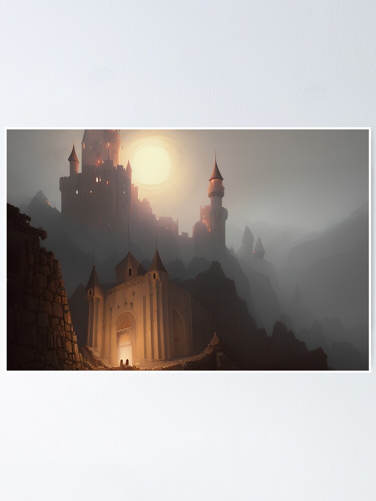 "Fantasy Medieval Castle On Mountain Top" Poster for Sale by ...