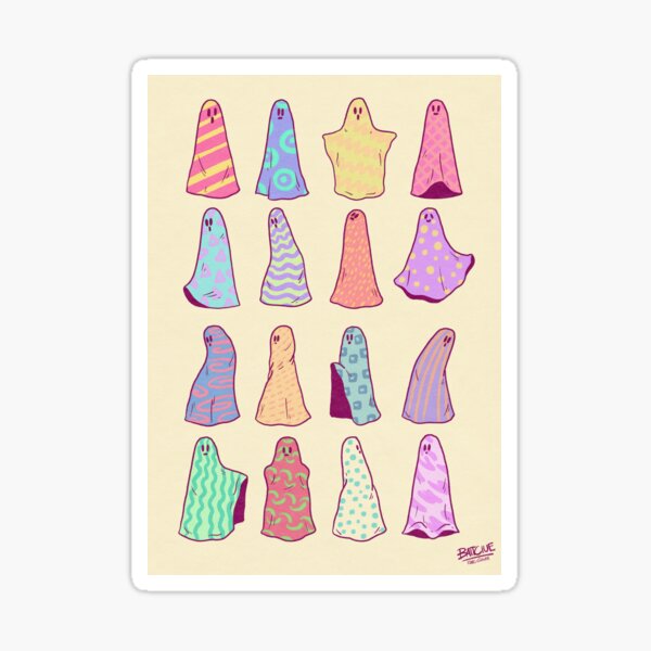 "Sixteen Dancing Ghosts, sheet ghost illustration" Sticker for Sale by ...