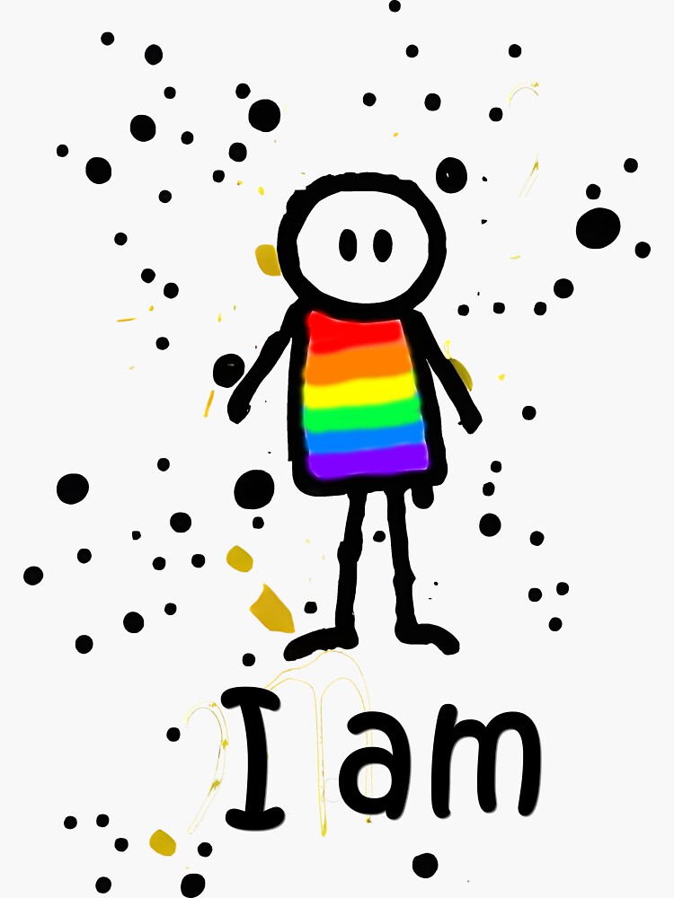 "Colorful proud stick figure with splatter background - I am" Sticker ...