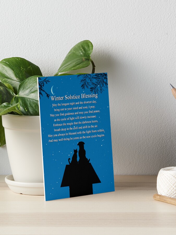 "Winter Solstice Blessings Cute Dog and Cat on Dog House Yule Greetings ...