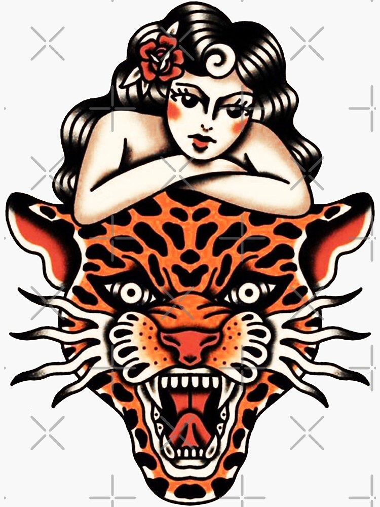 "Traditional Beautiful Lady with Tiger Tattoo" Sticker for Sale by ...