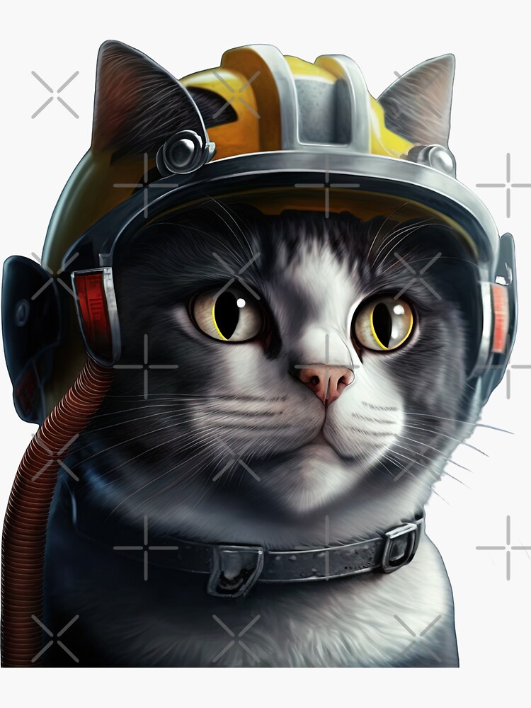 "Fireman cat" Sticker for Sale by AnimalArtPhotos | Redbubble
