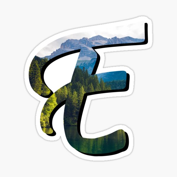 "Letter E Monogram Script Initial Forest Mountain Lake Variant" Sticker ...