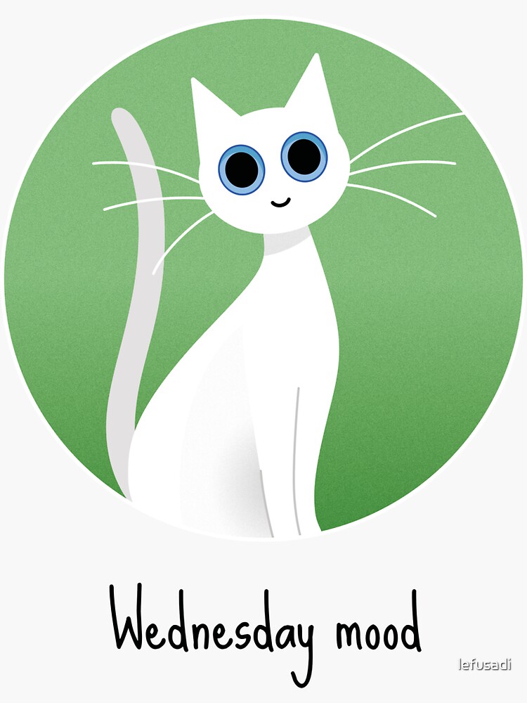 "Wednesday mood - white cat" Sticker for Sale by lefusadi | Redbubble