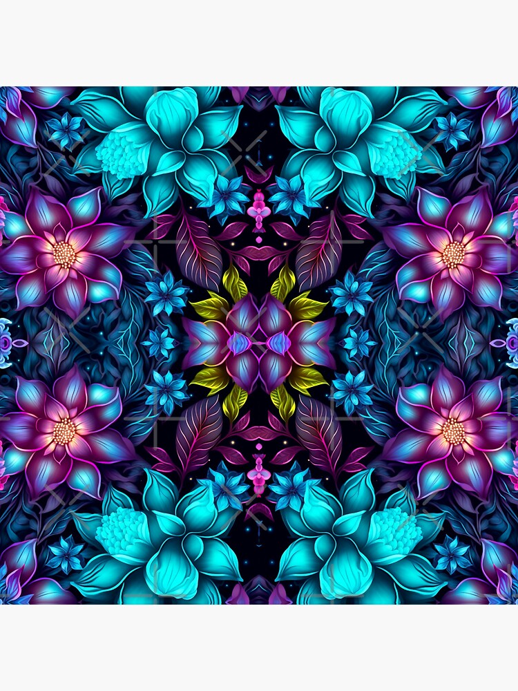 "Blue and Purple Neon Avatar Style Flowers" Sticker for Sale by ...