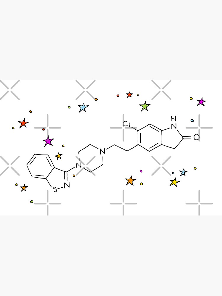 "Ziprasidone (Geodon) structural formula with rainbow stars and solid ...