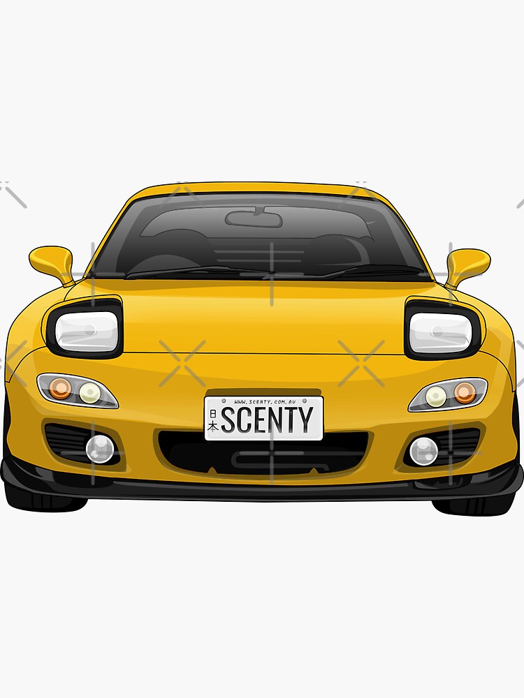 "Yellow Mazda RX7 FD Front " Sticker for Sale by scentydesigns | Redbubble