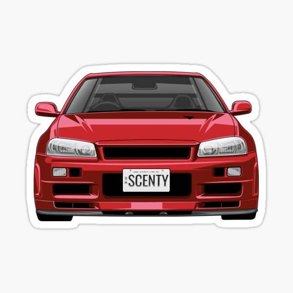 "Front Bayside Red Nissan Skyline R34 GTR " Sticker for Sale by ...