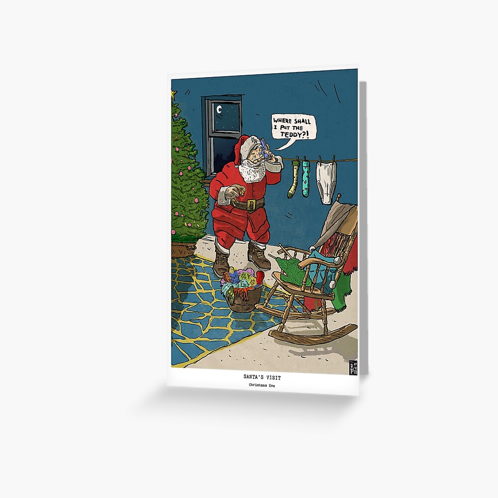 "Funny Retro Santa Claus' Visit At Christmas Eve" Greeting Card for ...