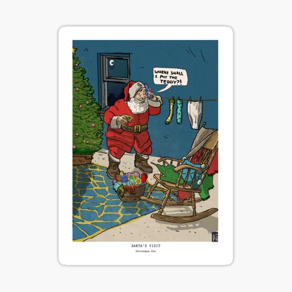 "Funny Retro Santa Claus' Visit At Christmas Eve" Sticker for Sale by ...