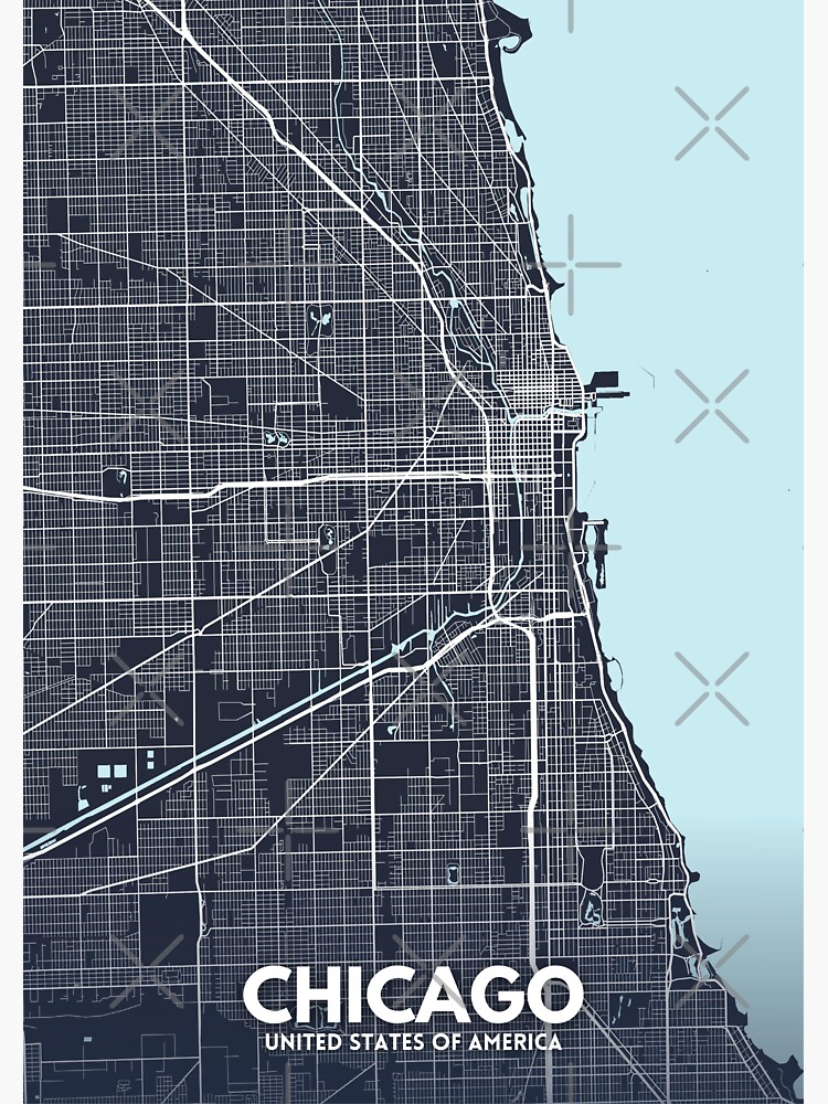 "CHICAGO USA Map Poster Illustrated Design Black & White Illustration ...