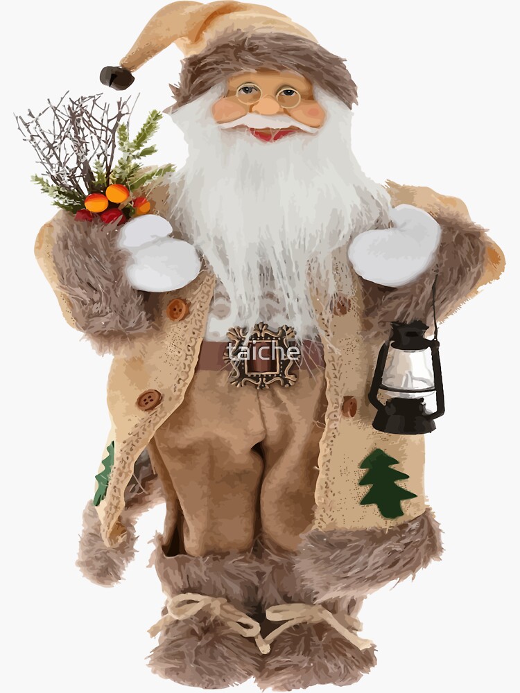 "Vintage Style Santa Claus Wearing Brown Suit Vector Art" Sticker for ...