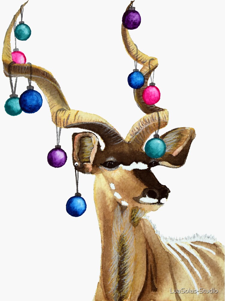 " The Christmas Kudu" Sticker for Sale by LuaSolas-Studio | Redbubble