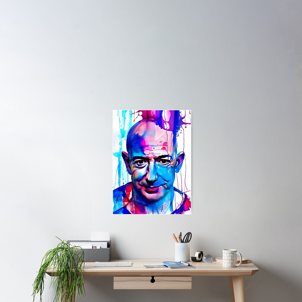 "Jeff Bezos in drip ink painting style, poster, portrait" Poster for ...