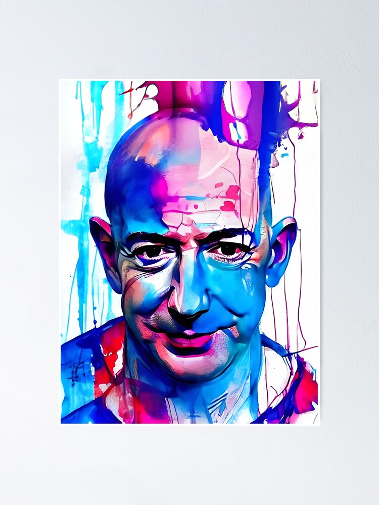 "Jeff Bezos in drip ink painting style, poster, portrait" Poster for ...
