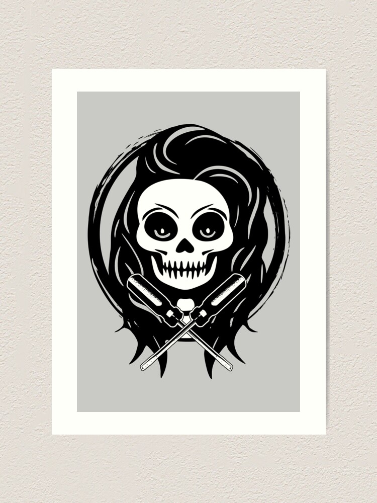 "Female Electrician Skull and Screwdriver Crossed Tools Black Logo" Art Print for Sale by ...