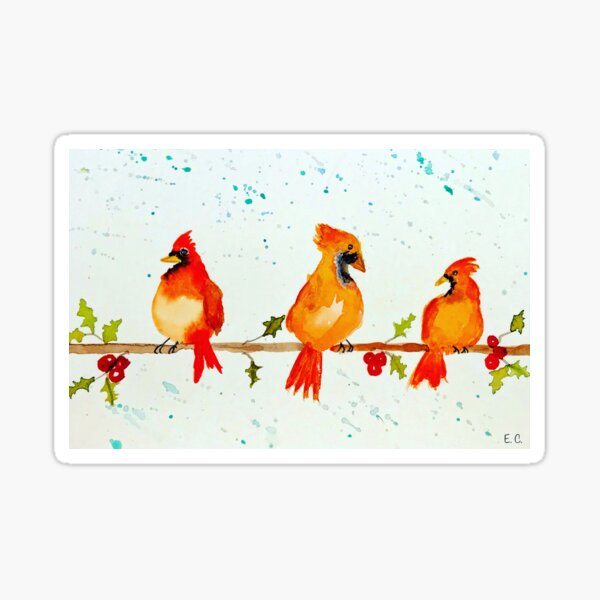 "Cute Christmas cardinals. " Sticker for Sale by watercolorsLiz | Redbubble