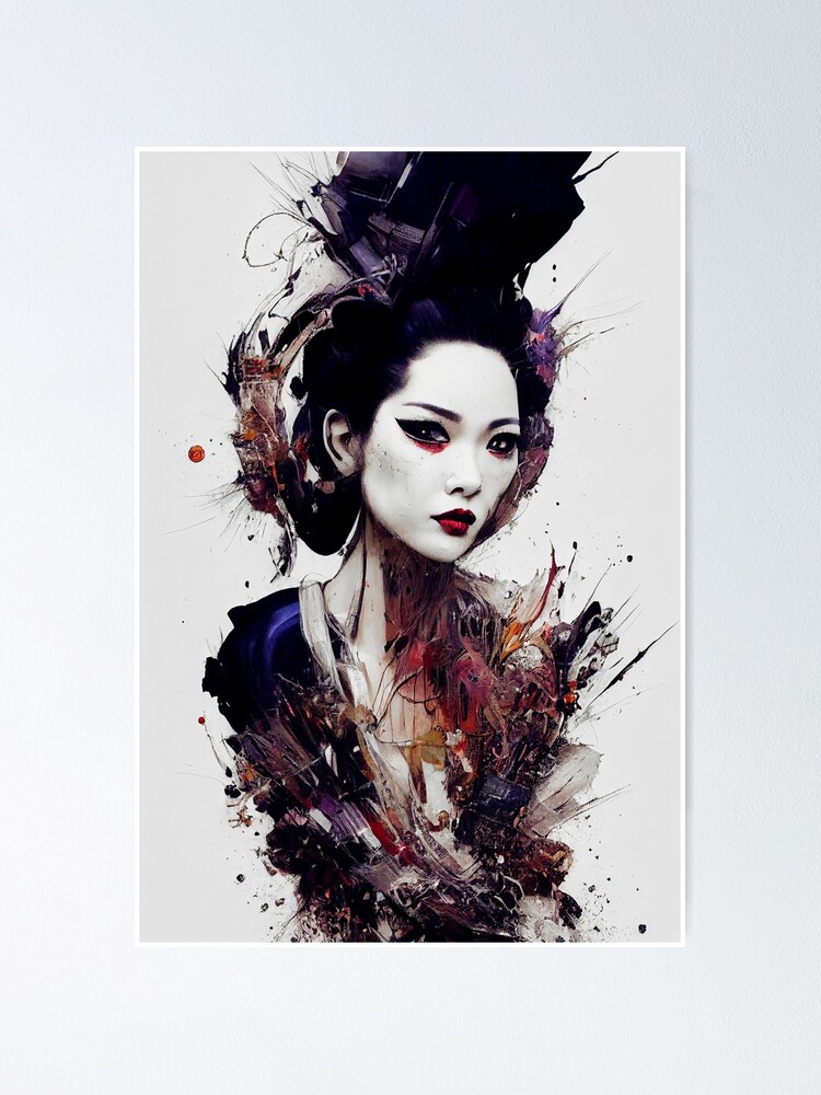 "Geisha portrait modern painting effect digital art" Poster for Sale by ...